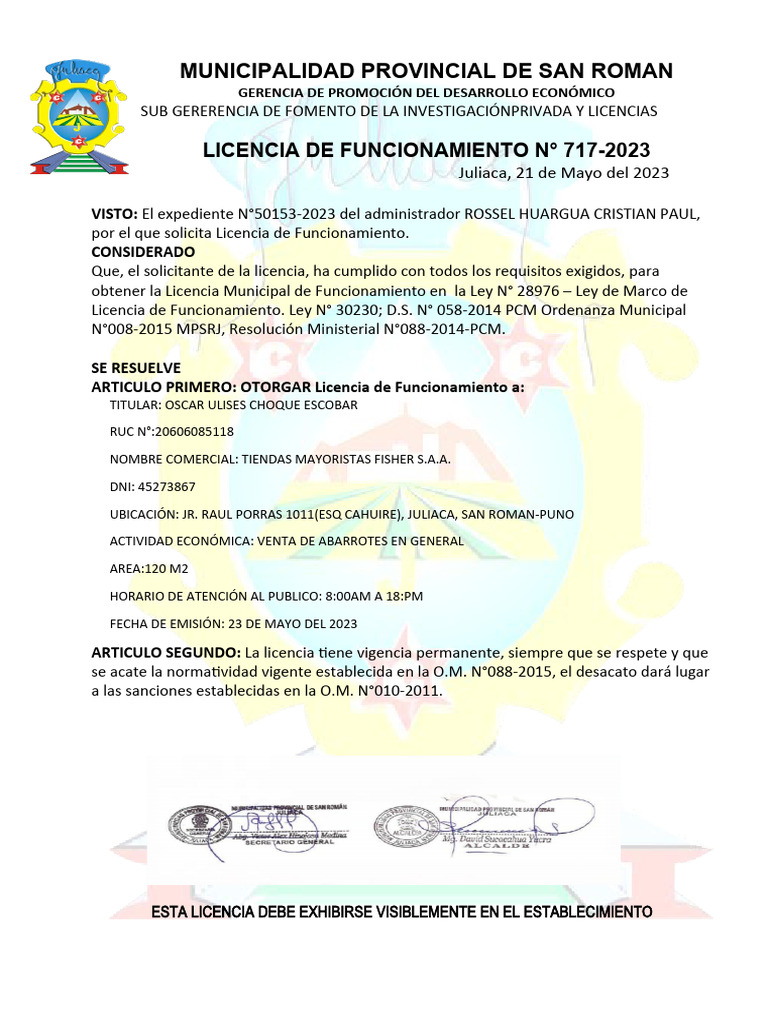 Licencia de Funcionamiento Ofi | PDF