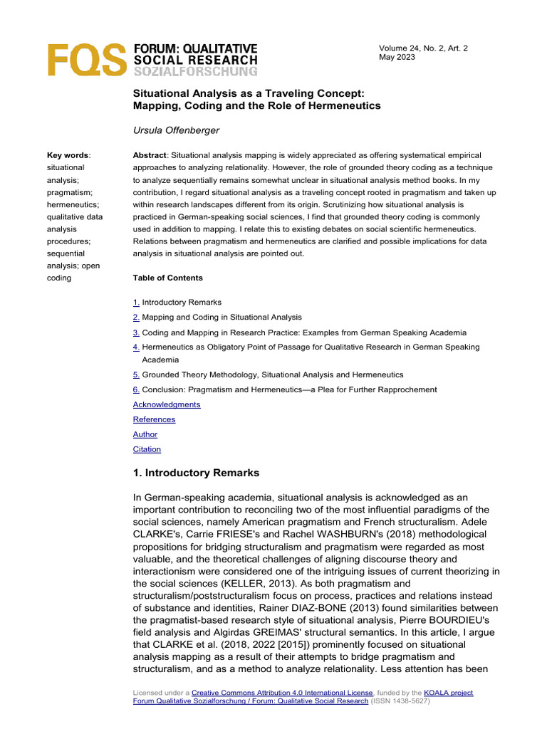 FQS - 24 - 2 - Offenberger - Situational Analysis As A Traveling Concept - Mapping, Coding and ...