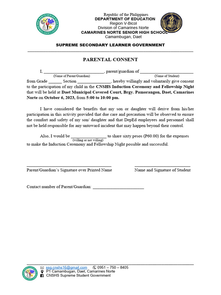 Induction Fellowship Parental Consent 1 | PDF