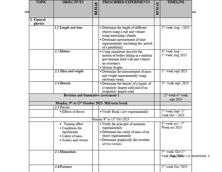 PHY course outline GRADE 9 - 2022-2023 New (3) | PDF | Mass | Center Of ...