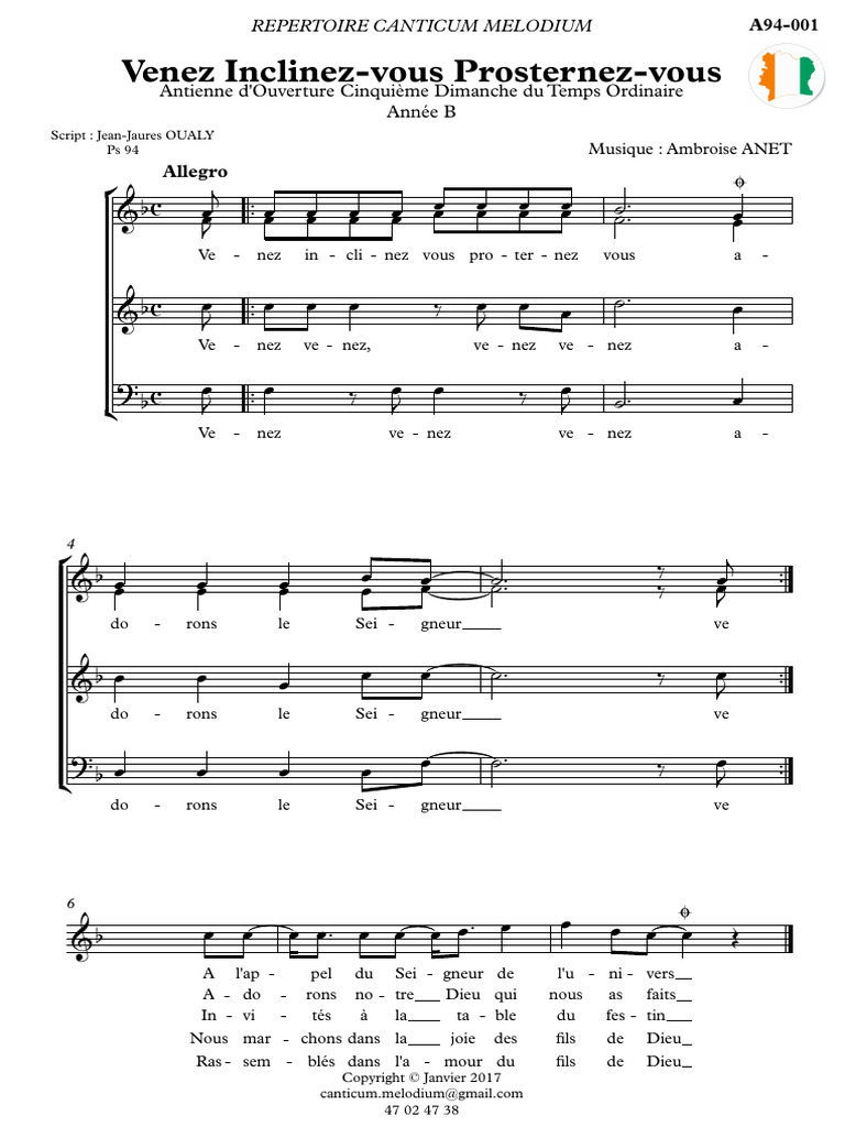 Venez inclinez vous ANET - Partition complète | PDF