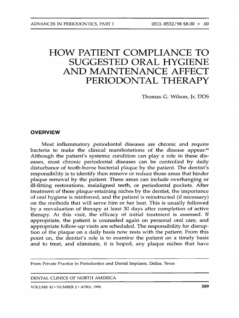 Patient Compliance in Periodontal Care | PDF | Periodontology | Oral ...