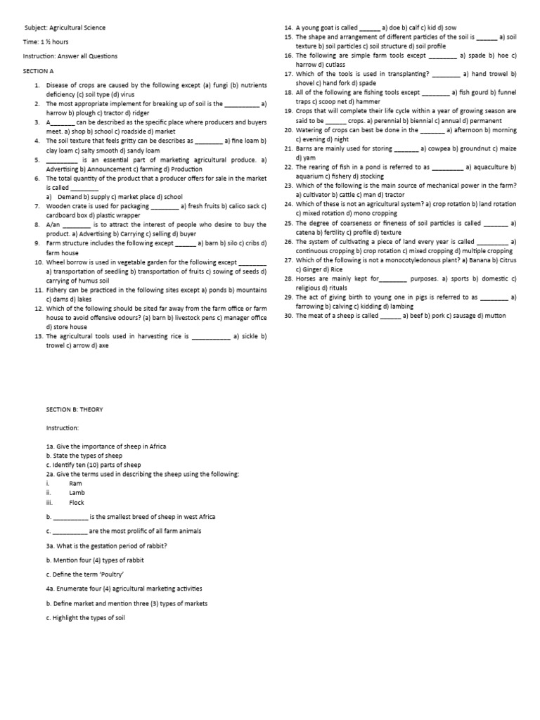 Agricultural Science Exam Questions 2024 | PDF | Technology & Engineering