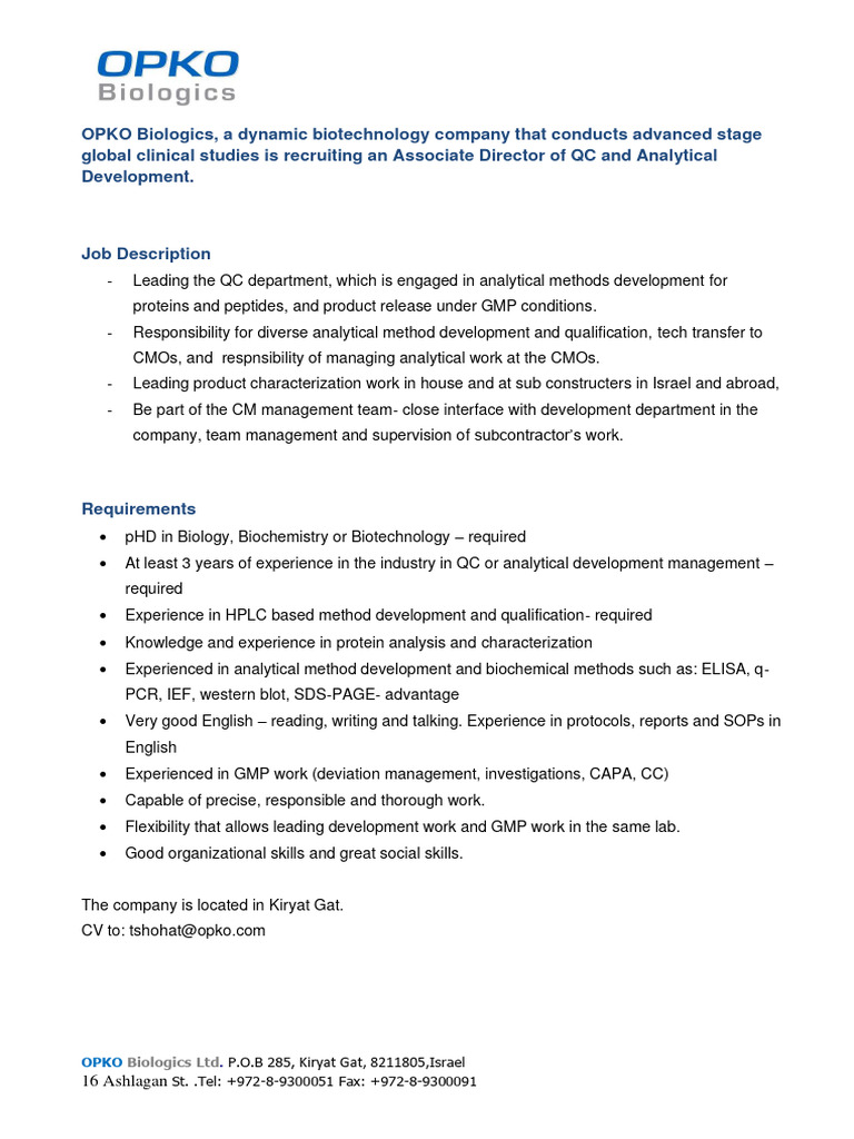QC Associate Director Job Opening | PDF
