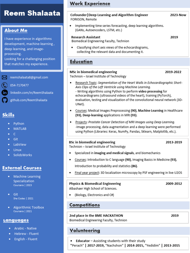 CV Reem Shalaata (3) 1 | PDF | Biomedical Engineering | Deep Learning