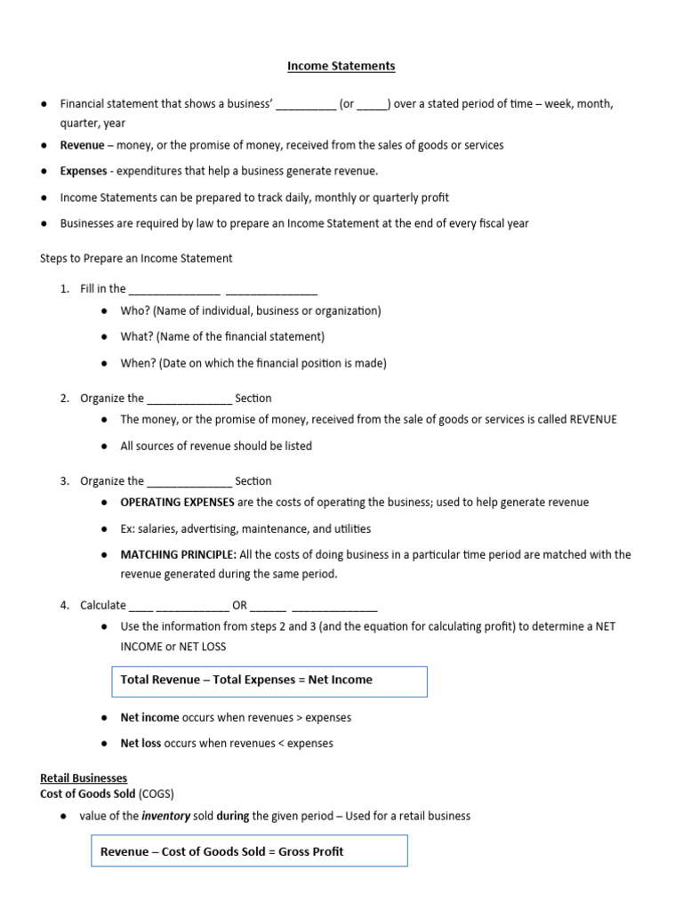 Income Statement Note and Practice Exercises | PDF | Revenue | Income ...