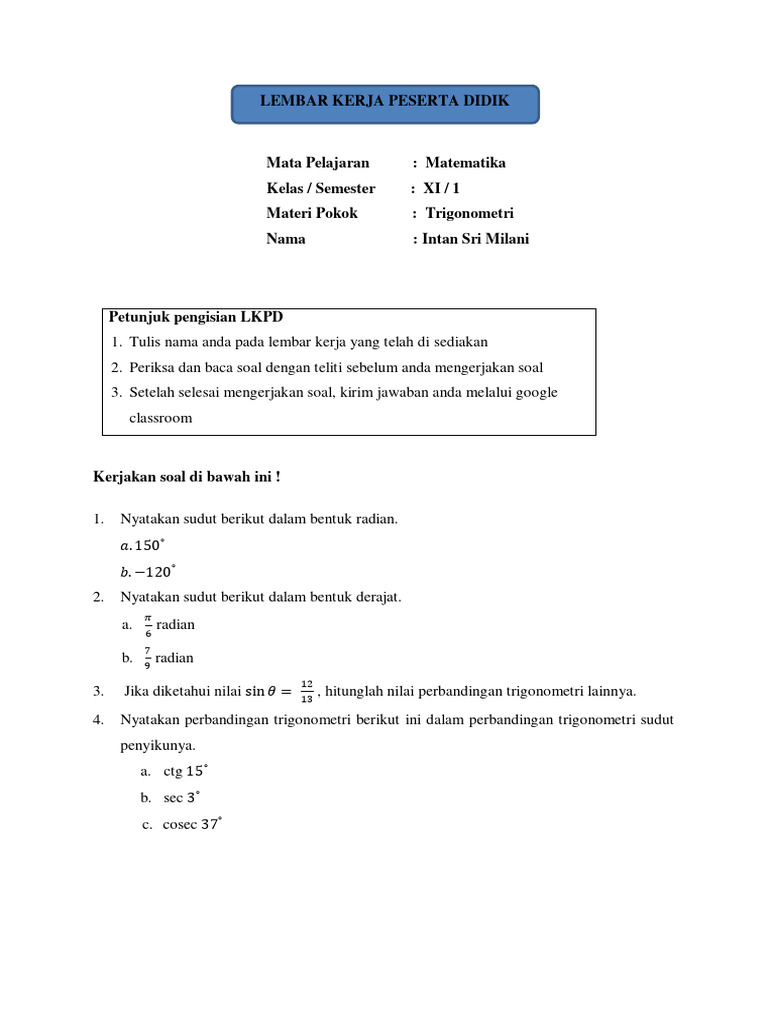 Tugas Trigonometri Intan Sri Milani | PDF
