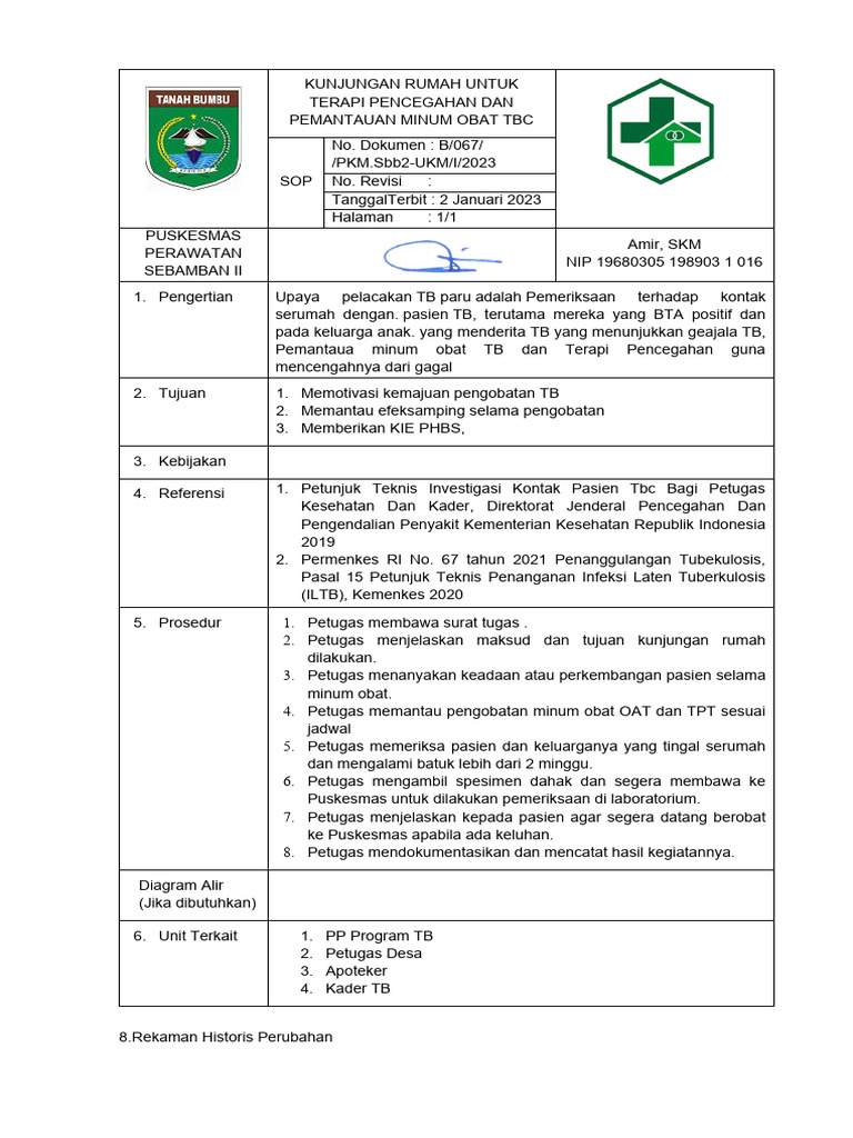 Sop Kunjungan Rumah Untuk Terapi Pencegahan Dan Pemantauan Minum Obat ...