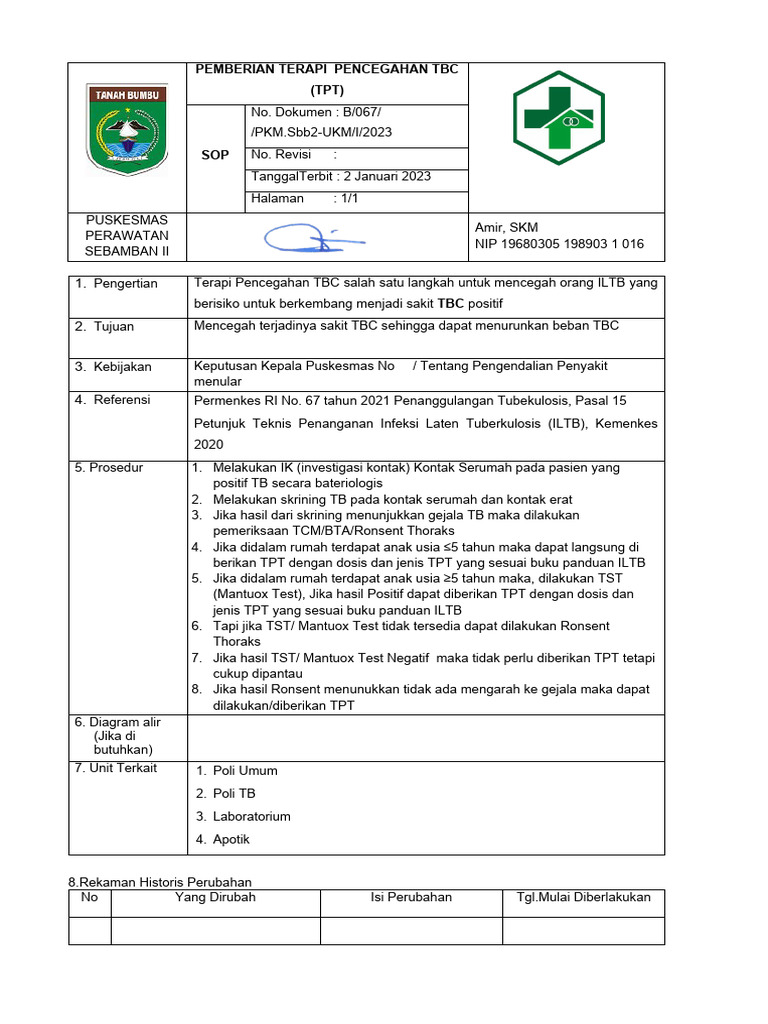 SOP Terapi Pencegahan TBC (TPT) | PDF | Wellness