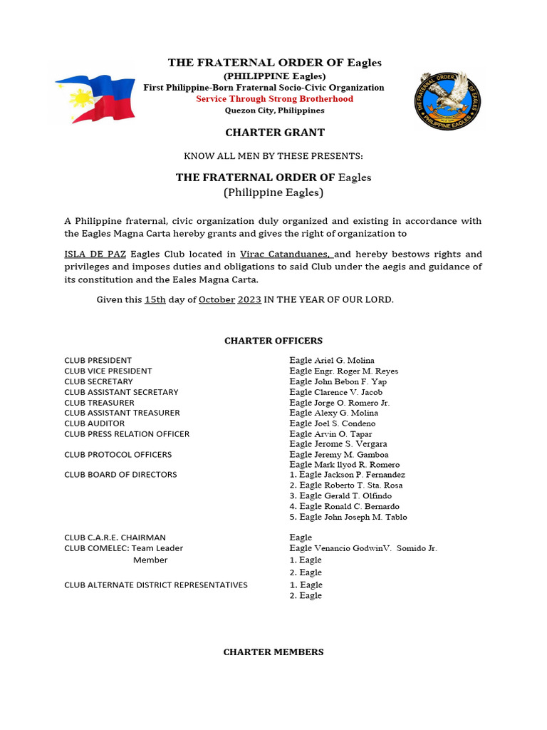 Charter-Grant-ISLA-DE PAZ-Eagles-Club | PDF