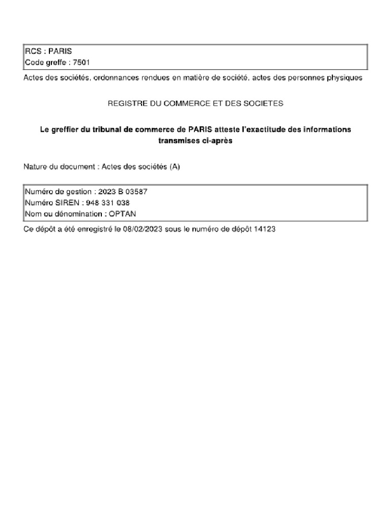 OPTAN - Actes Du 08-02-2023 | PDF | Action (Finance) | Actionnaire