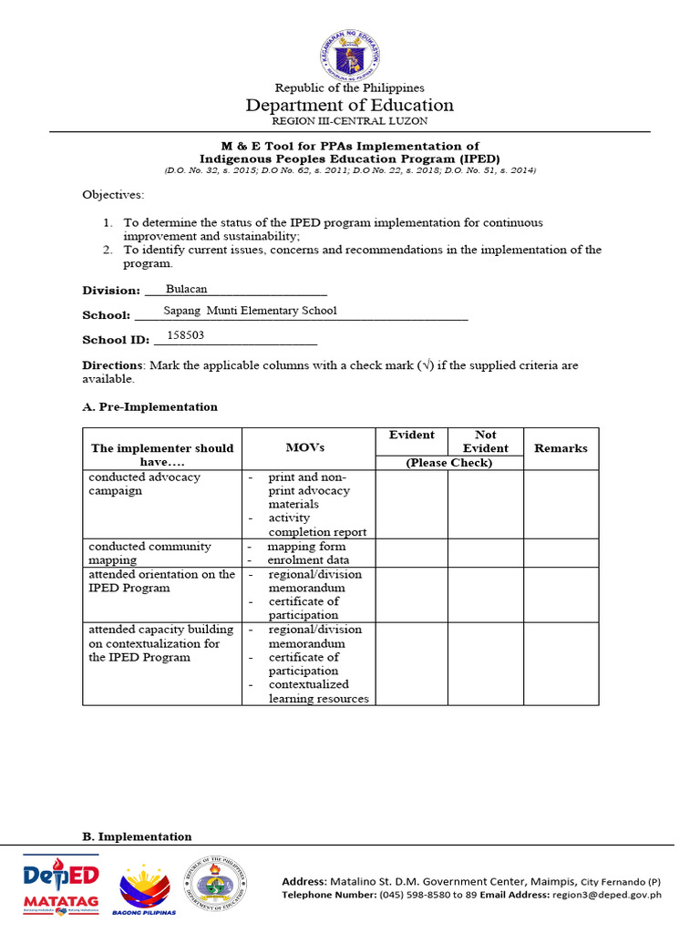 IPED - M E Tool For Proper Implementation of PPAs Revised - 09 28 2023 | PDF | Learning | Human ...