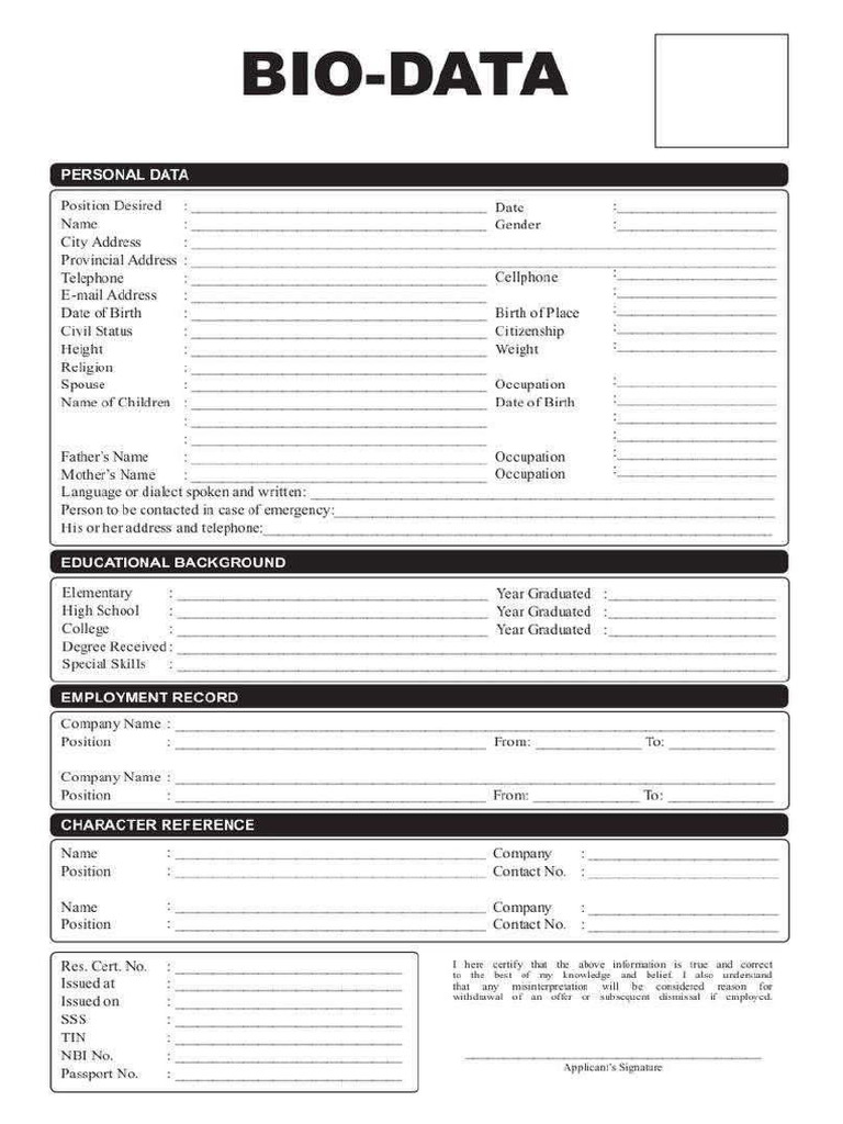 Bio Data Form Philippines (Copyrighted) | PDF