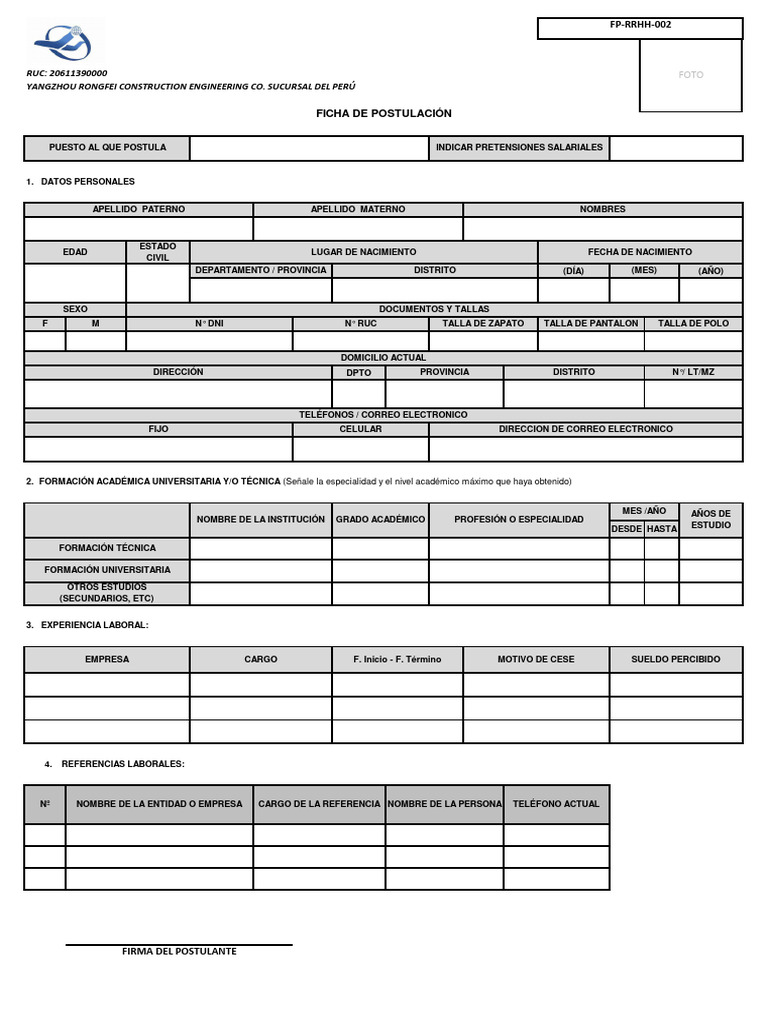 Ficha de Entrevista - Rongfei - Operativo | PDF