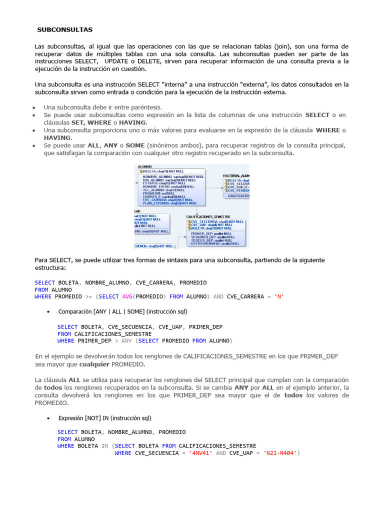 Subconsultas SQL | PDF | SQL | Recuperación de información