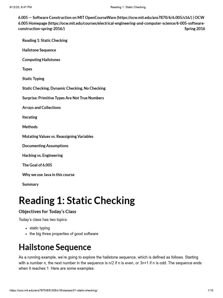 Reading 1 Static Checking Pdf Variable Computer Science Parameter Computer Programming 6224