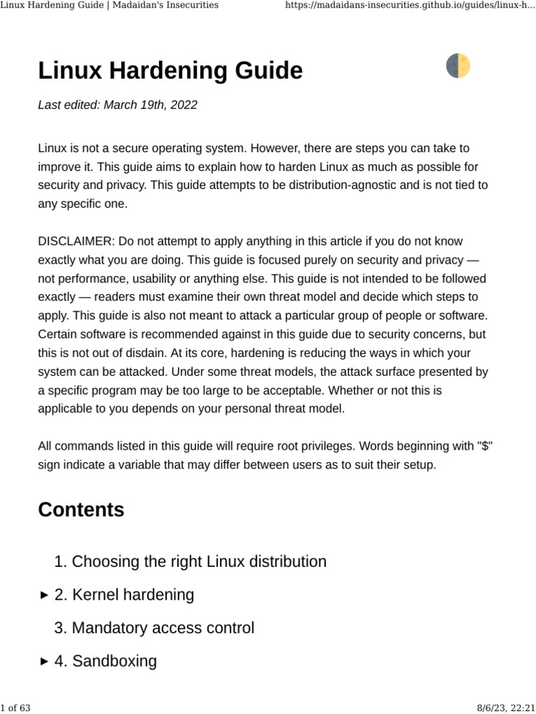 Linux Hardening Guide Madaidan's Insecurities | PDF | Transmission ...