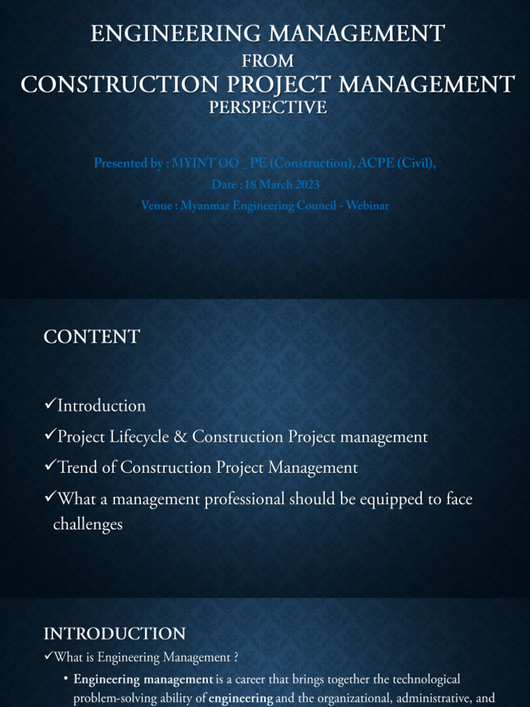 Engineering Management From Construction Management Perspective (Mar-2023) | PDF | Construction ...