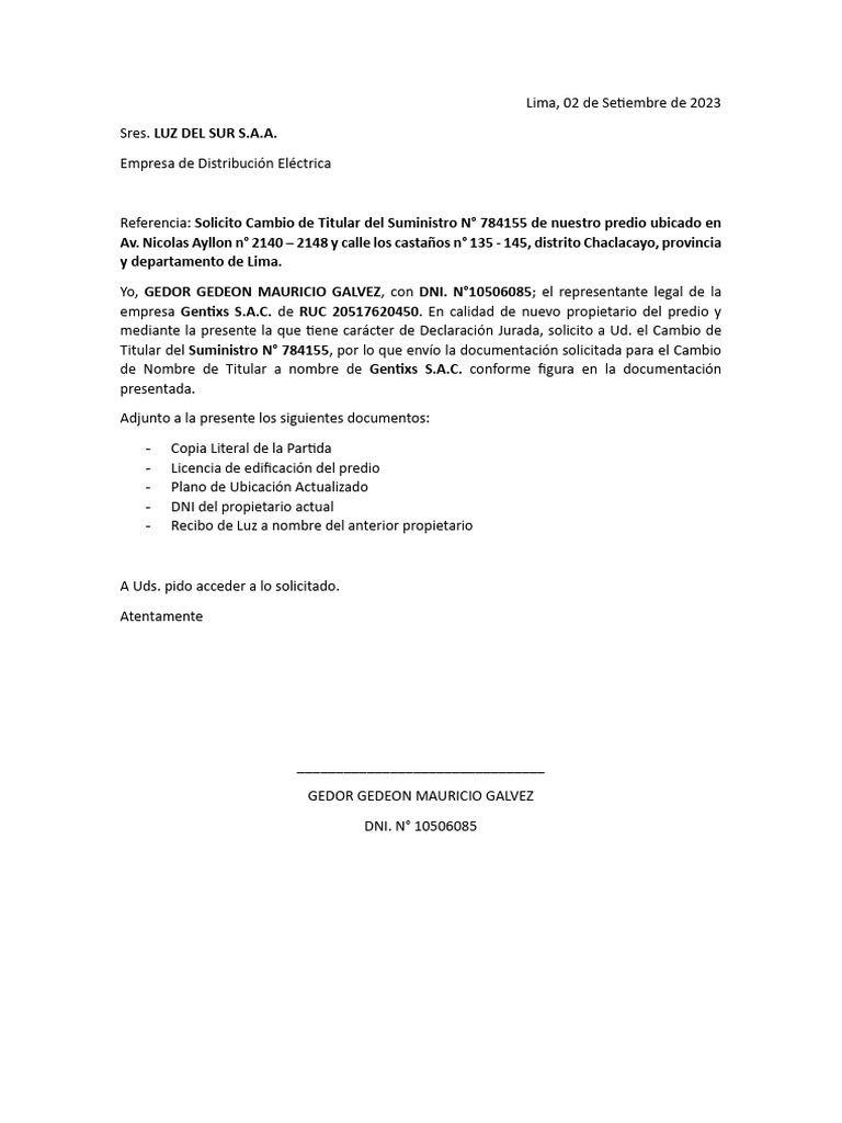 Solicitud Luz Del Sur | PDF