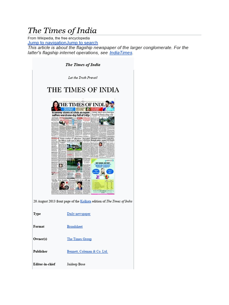The Times of India | Download Free PDF | Newspapers | Newspaper Publishing