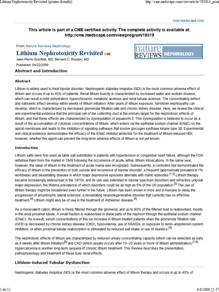 Lithium Nephrotoxicity Revi.. | PDF | Clinical Medicine | Medical Specialties