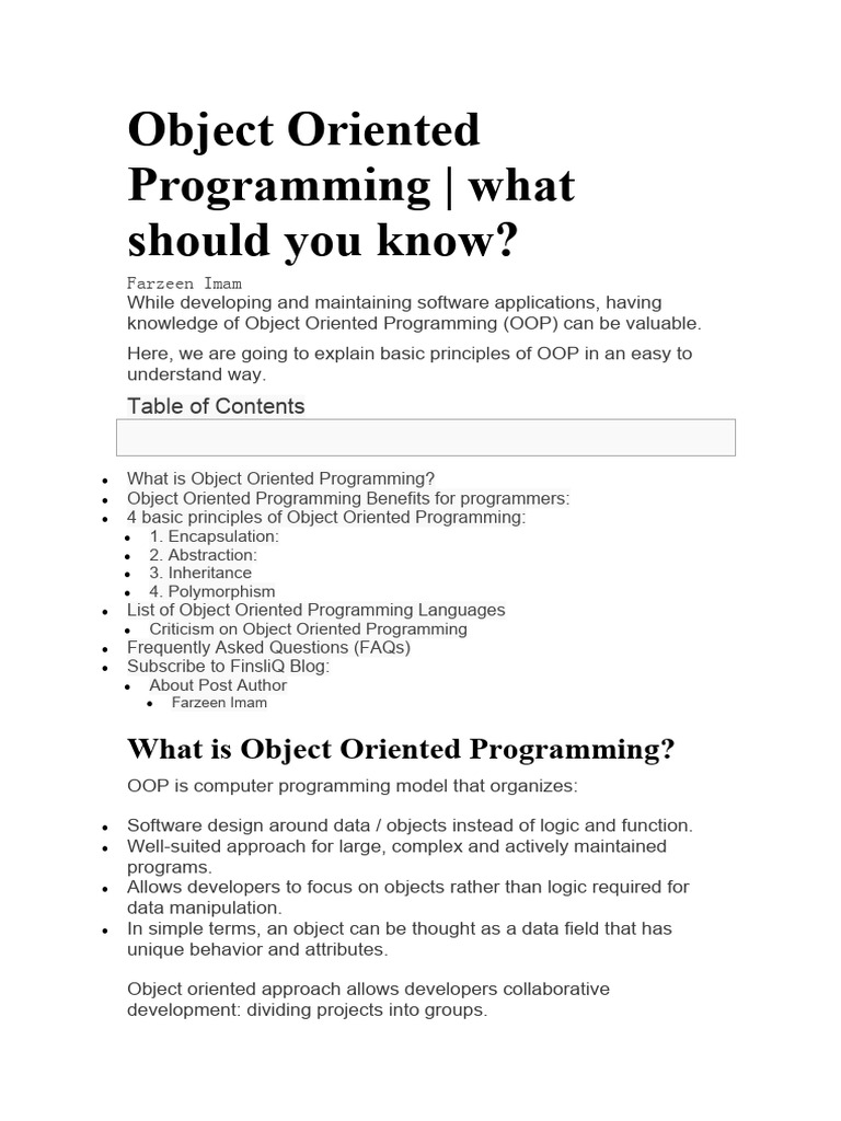 Object Oriented Programming Pdf Object Oriented Programming Class Computer Programming