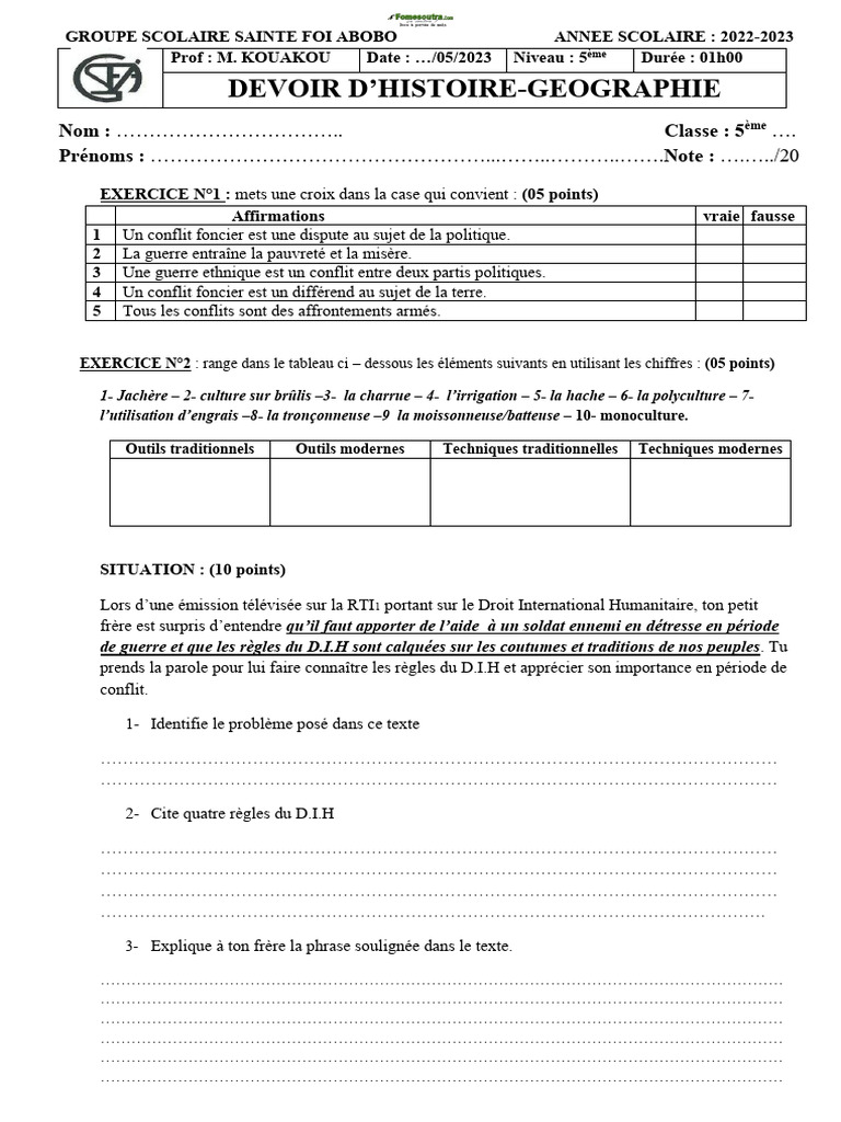 Devoir HG 5eme | PDF