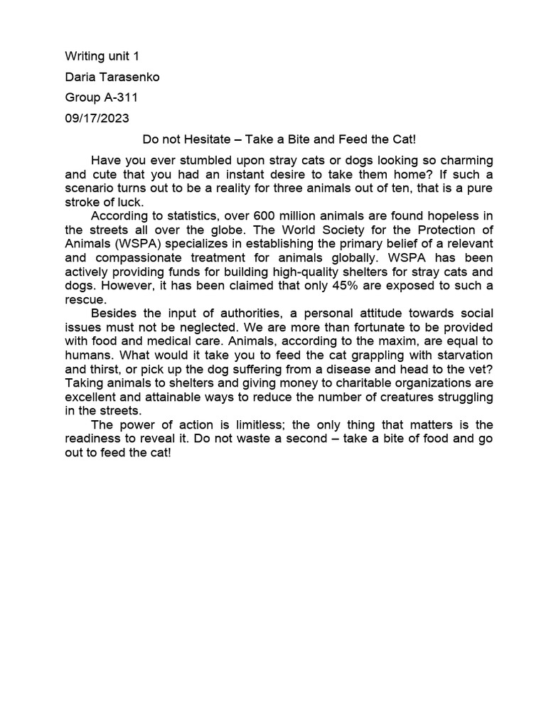 Daria Tarasenko, Writing 1 | PDF