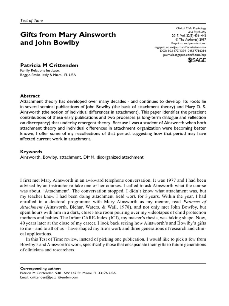 John Bowlby e Mary Ainsworth | PDF | Attachment Theory | Family