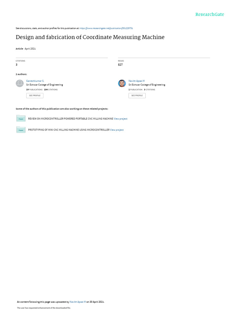 Design and Fabrication of Coordinate Measuring Machine | PDF | Science | Physical Sciences