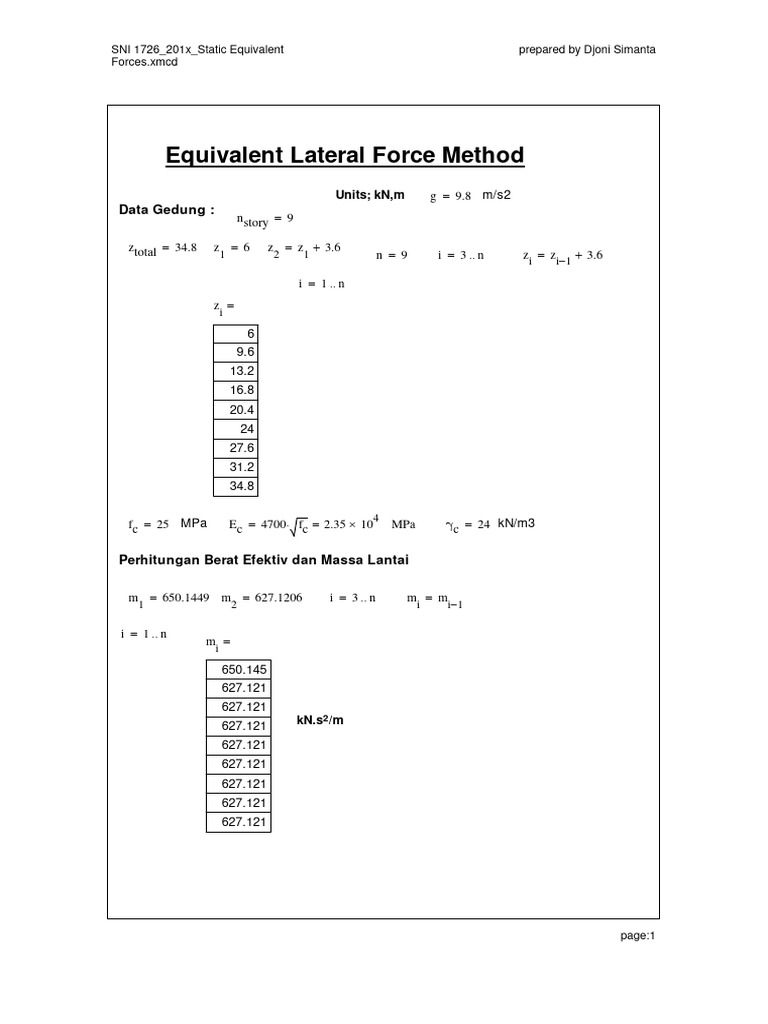 Mathcad - SNI 1726 - 201x - Static Equivalent Forces | PDF
