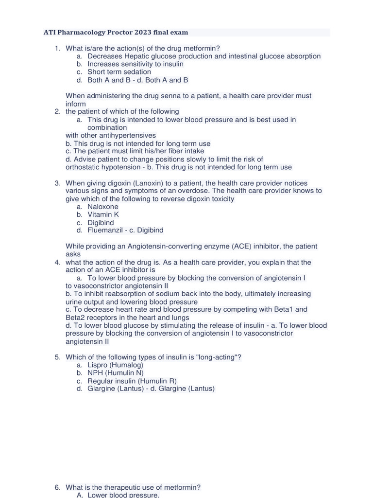 ATI Pharmacology Proctor 2023 Final Exam | PDF ATI Pharmacology Proctor 2023 Final Exam | PDF