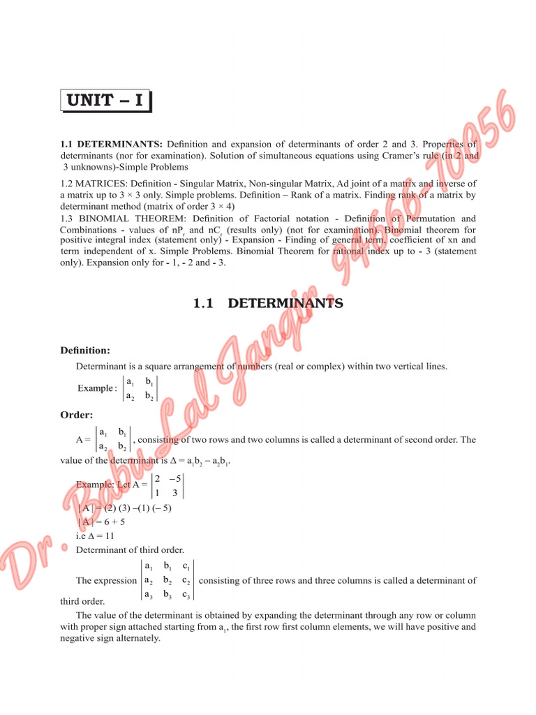 Matrices And Determinant Notes Pdf Matrix Mathematics Determinant