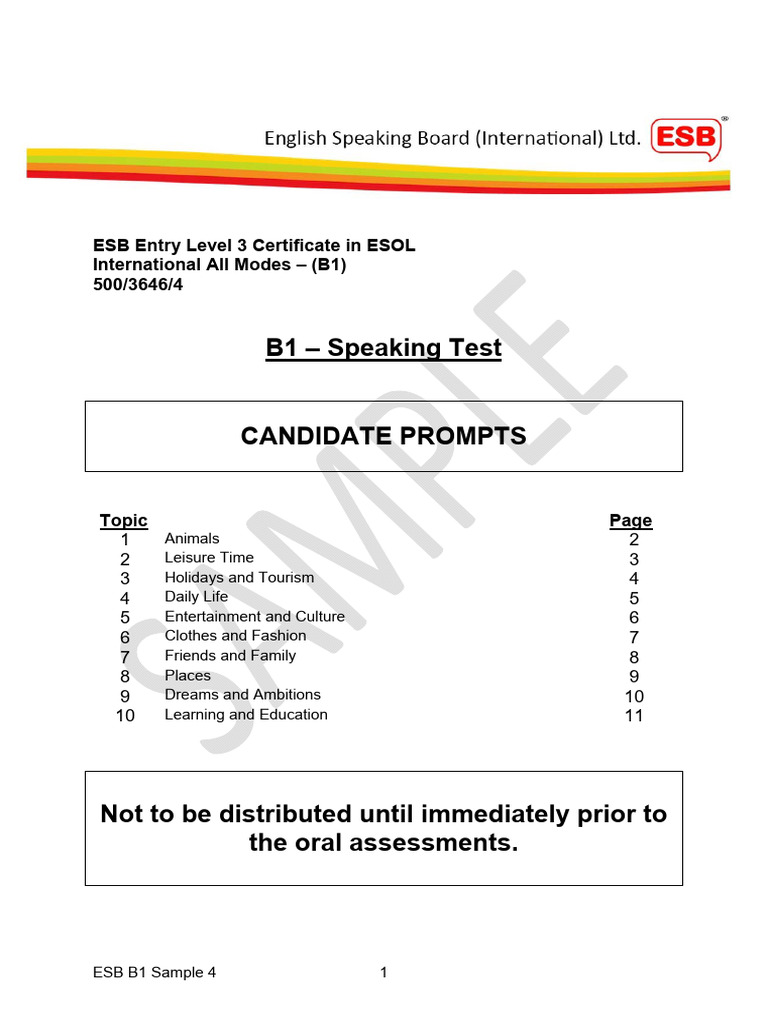 ESB B1 Sample Candidate Prompts | Download Free PDF | Pet