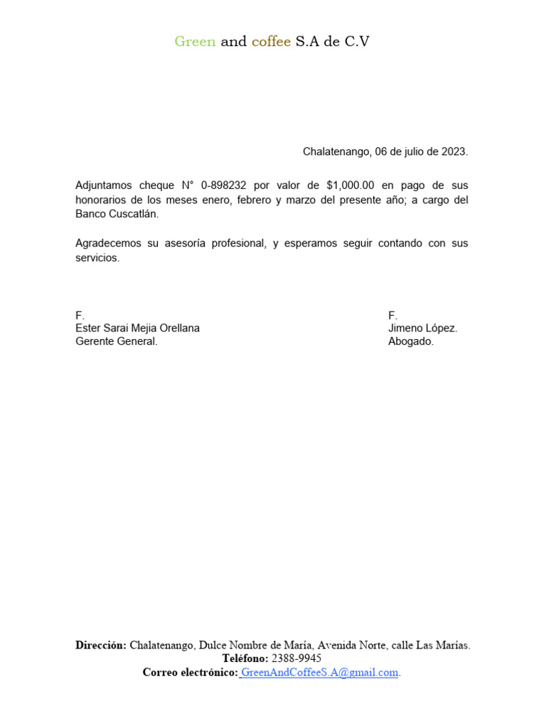 Carta de Pago de Honorario | PDF