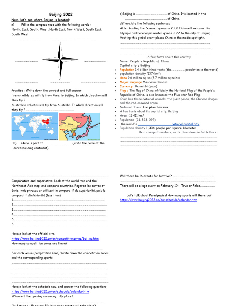 Worksheet Beijing 2022 | Download Free PDF | Renminbi