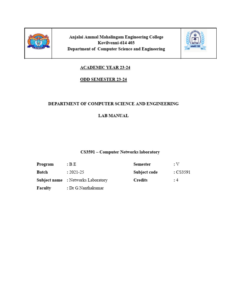 CS8581-Networks Lab Manual (2020-2024) | PDF | Port (Computer ...
