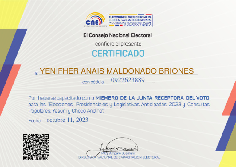 Certificado Cne 2023 | PDF