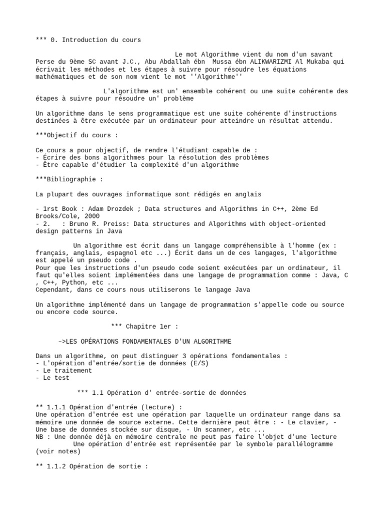 Cours Algorithmes | PDF Cours Algorithmes | PDF
