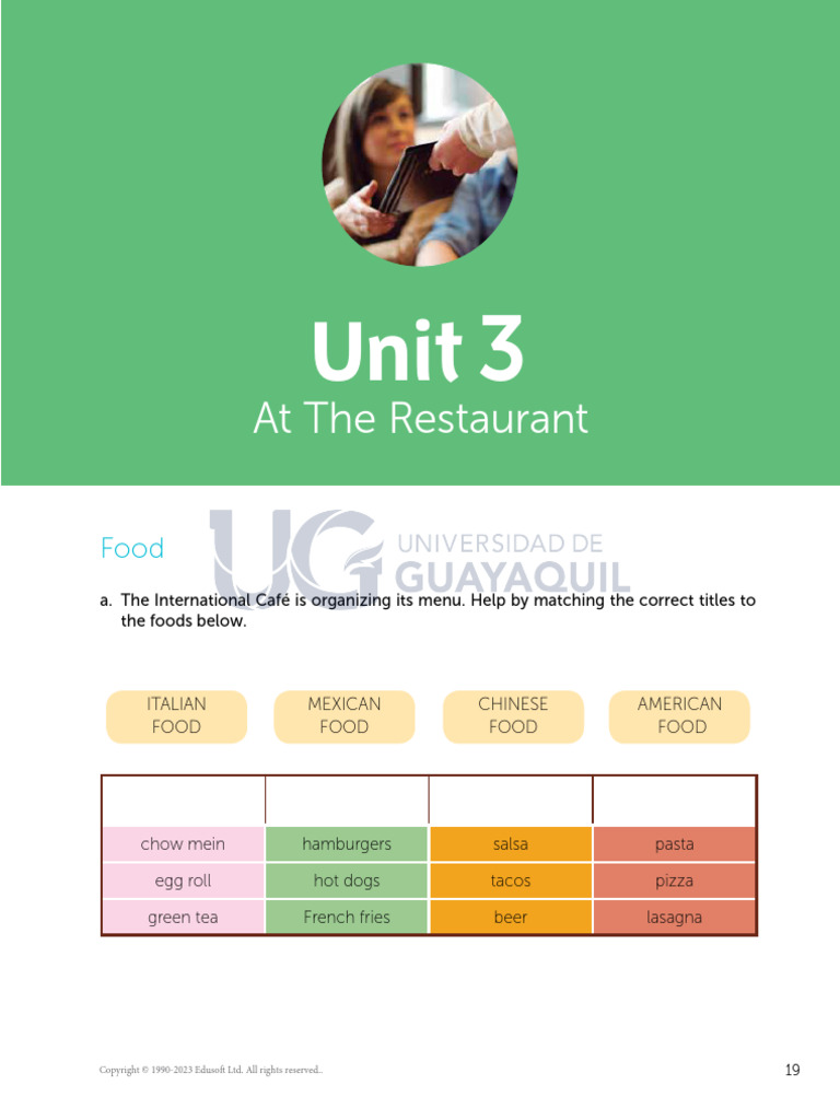 Unit 1. at The Restaurant Worksheet | PDF