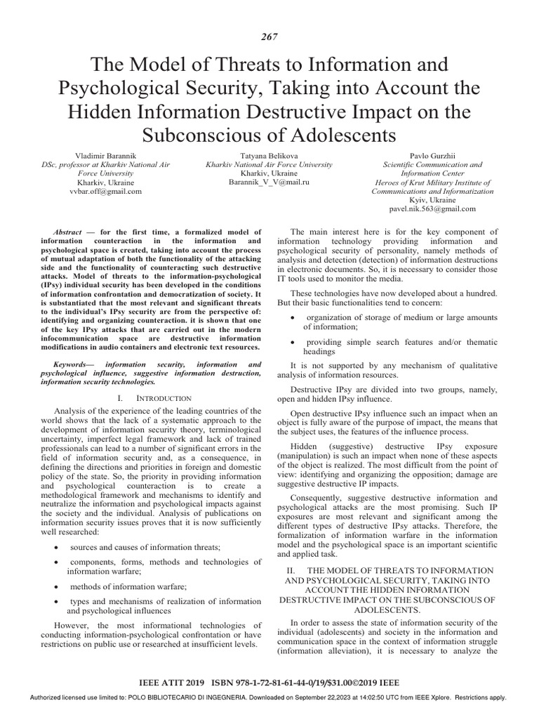 The Model of Threats To Information and Psychological Security Taking ...