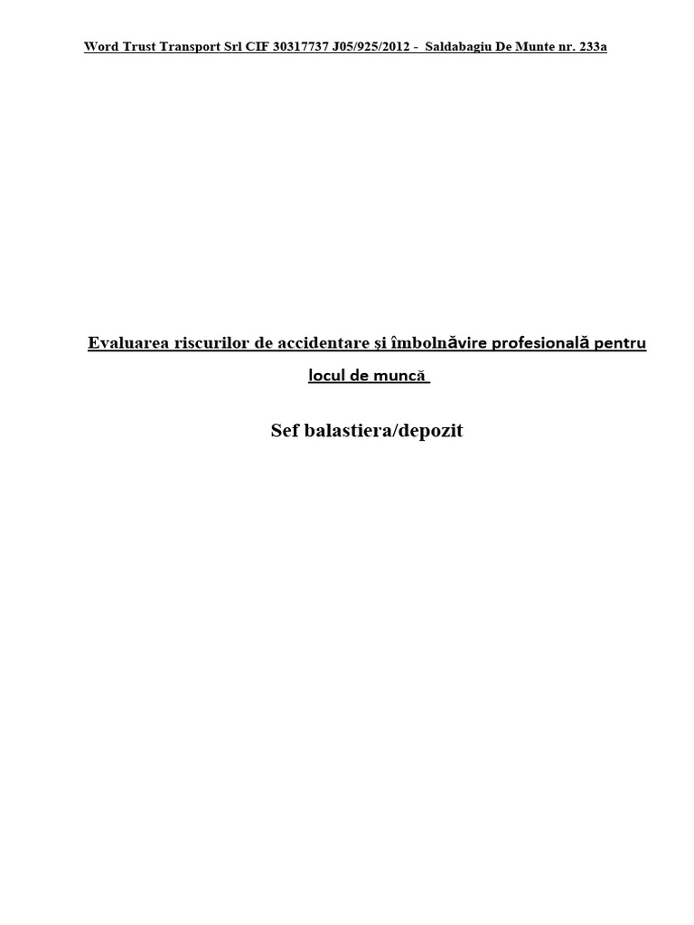 EV Sef Balastiera Depozit-diriginte Santier | PDF