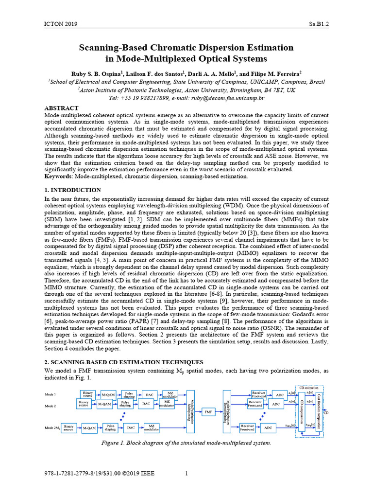Scanning Based Chromatic Dispersion Estimation In Mode Multiplexed Optical Systems