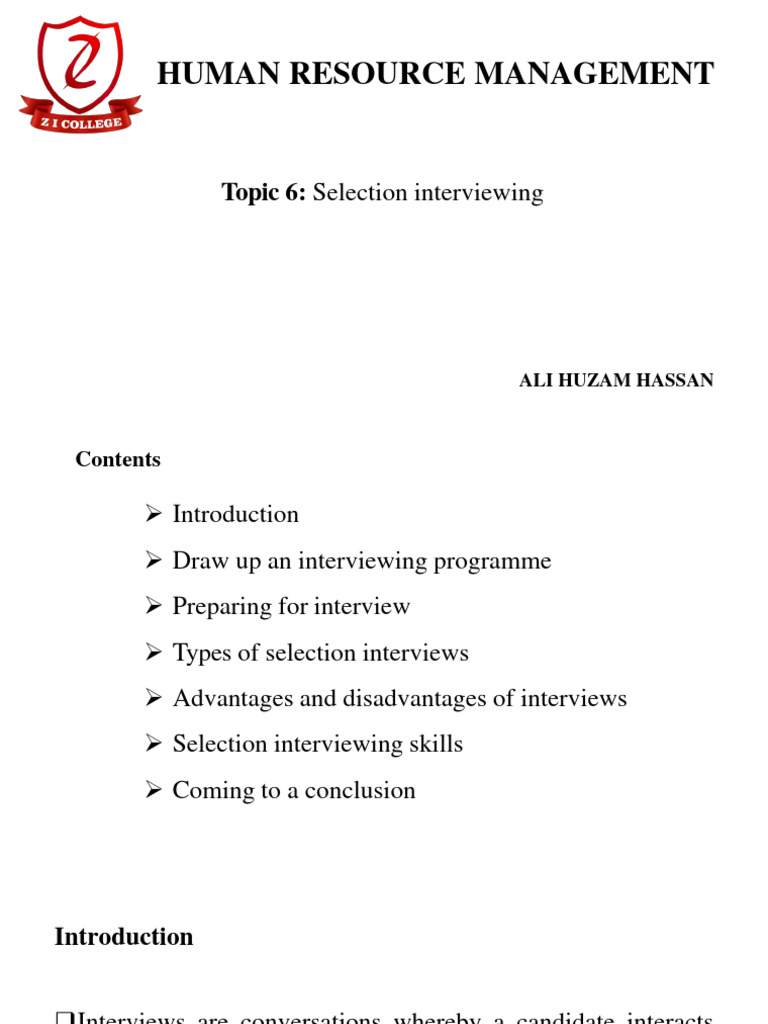 Topic 6 - Selection Interviewing | PDF