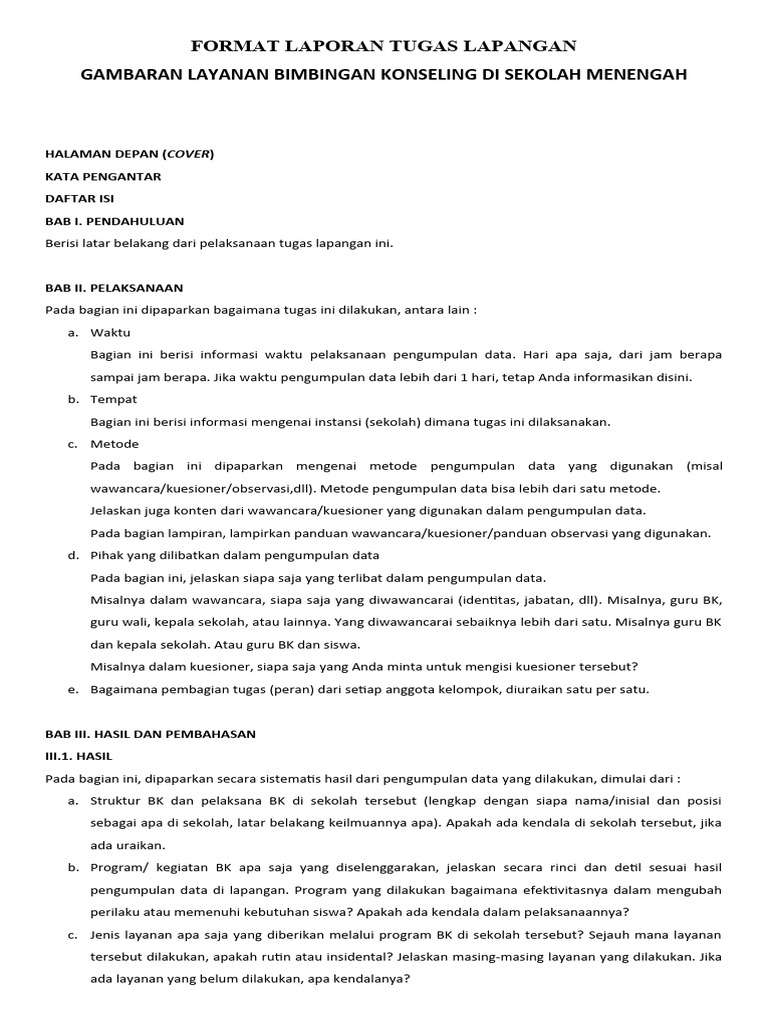 Format Laporan Tugas Lapangan tentang BK | PDF