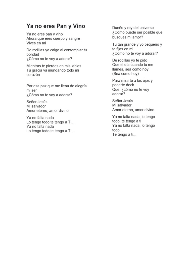 Ya No Eres Pan y Vino | PDF