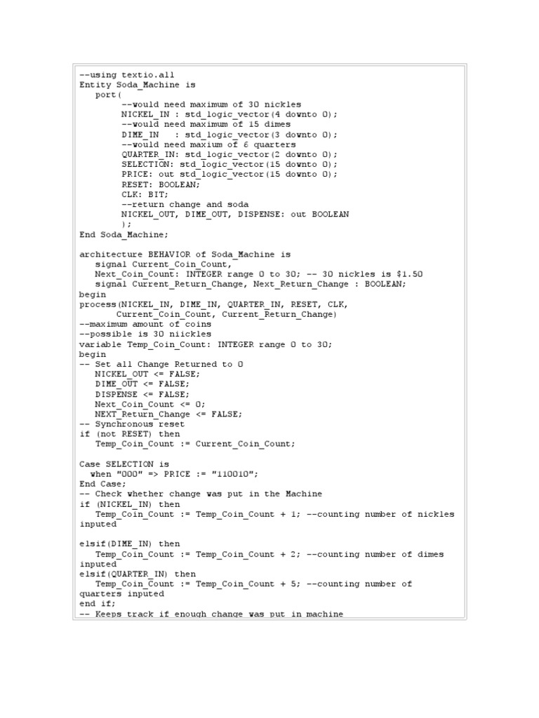VHDL Code For Vending Machine | PDF