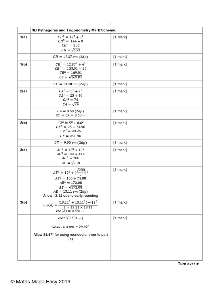 3D-Pythagoras and Trigonometry Answers | Download Free PDF | Elementary Mathematics | Classical ...