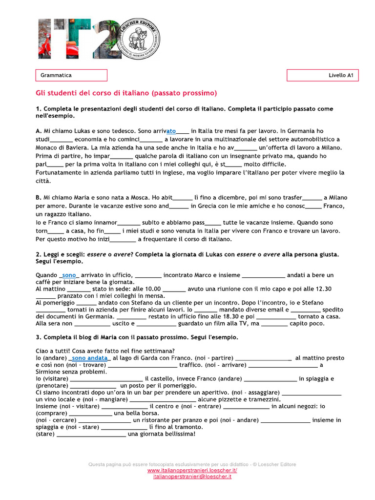 Esercizio Passato Prossimo | PDF