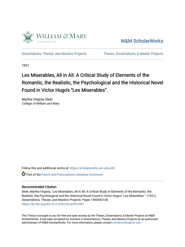 Les Miserables All in All_ a Critical Study of Elements of the R | PDF ...